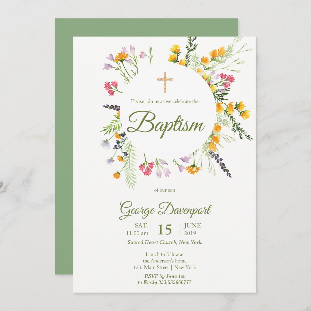 Wildflowers Baptism Religious event Invitation | Zazzle
