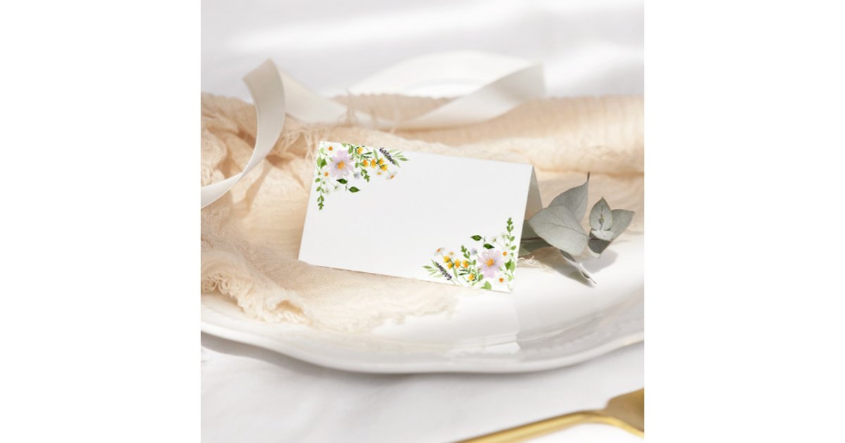 Wildflowers blank wedding place cards | Zazzle