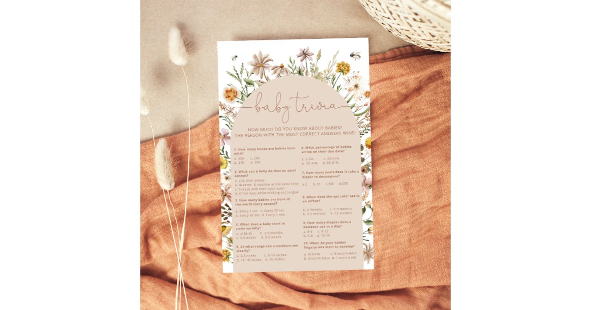Wildflowers Boho Bohemian Baby Trivia Game | Zazzle