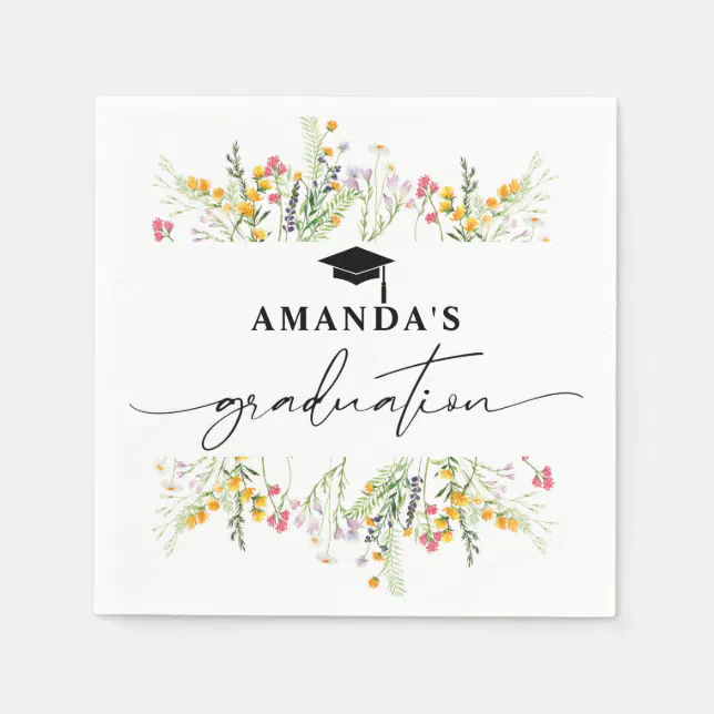Wildflowers Boho Graduation Party paper napkins | Zazzle