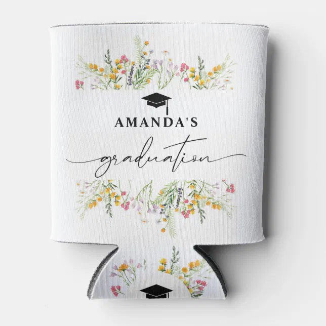Wildflowers Boho Graduation Party paper napkins Can Cooler | Zazzle