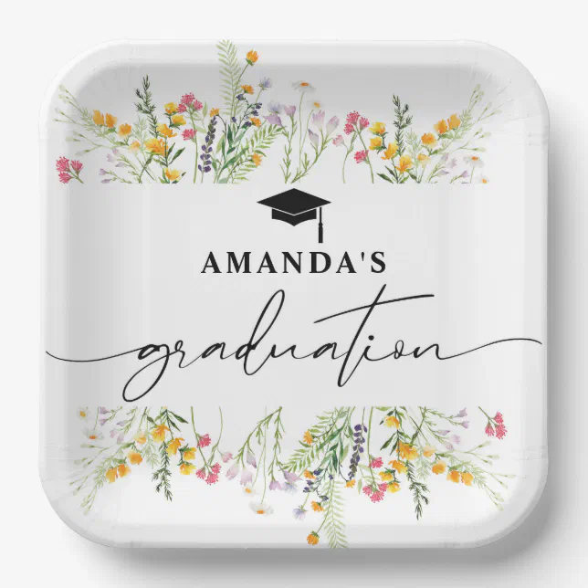 Wildflowers Boho Graduation Party Paper Plates | Zazzle