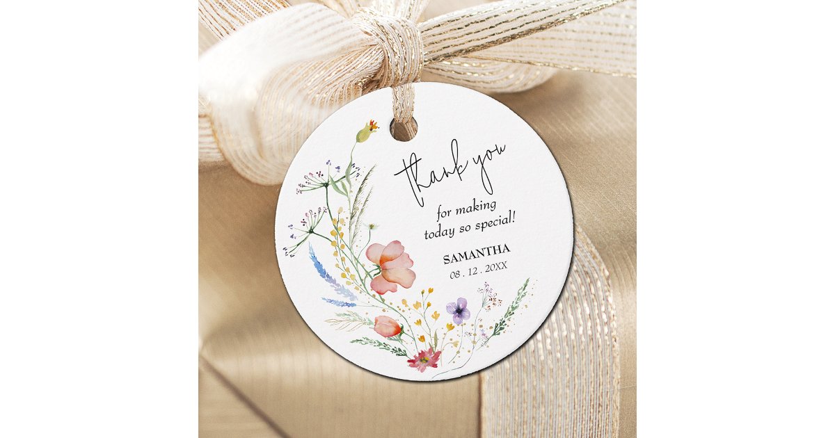 Wildflowers Bridal Shower Thank You Favor Tags | Zazzle