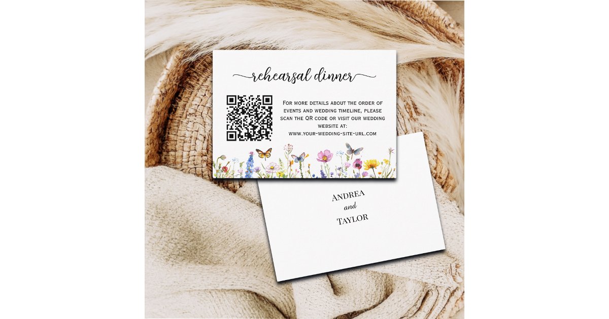 Wildflowers Butterflies QR Code Rehearsal Dinner Enclosure Card | Zazzle