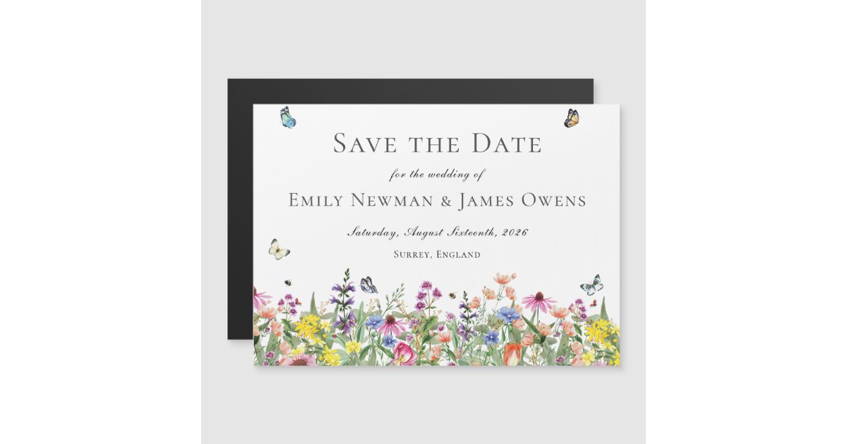 Wildflowers & Butterflies Save the Date Magnetic Invitation | Zazzle