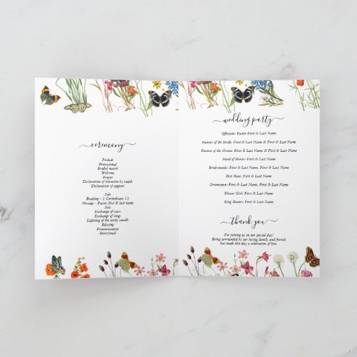 Wildflowers Butterflies Wedding Order of Service Program | Zazzle