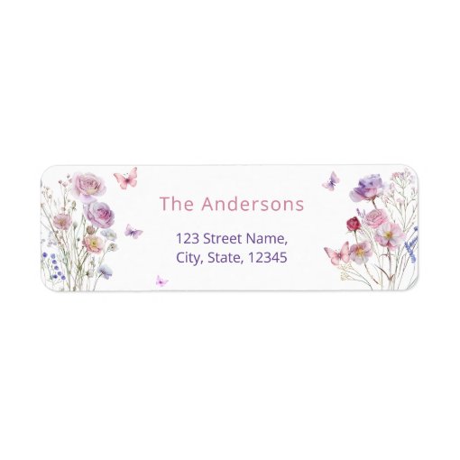 Wildflowers Butterfly Elegant Return Address Label | Zazzle