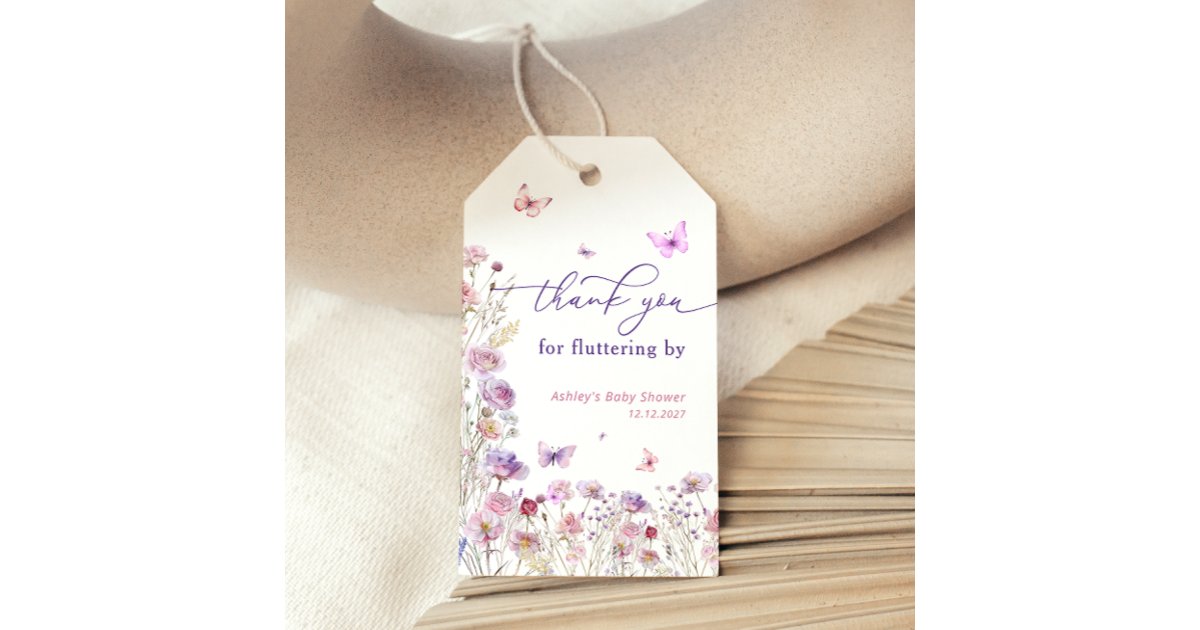 Wildflowers Butterfly Thank You For Fluttering By Gift Tags | Zazzle