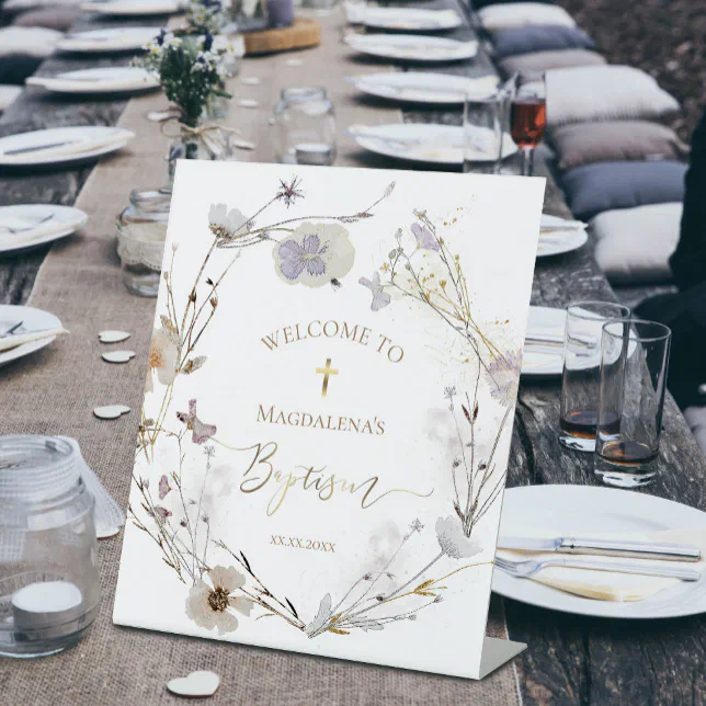 wildflowers Catholic Baptism welcome sign | Zazzle