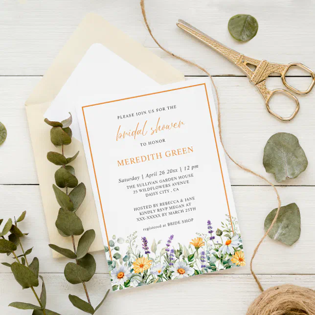 Wildflowers Daisy Lavender Photo Bridal Shower Invitation | Zazzle