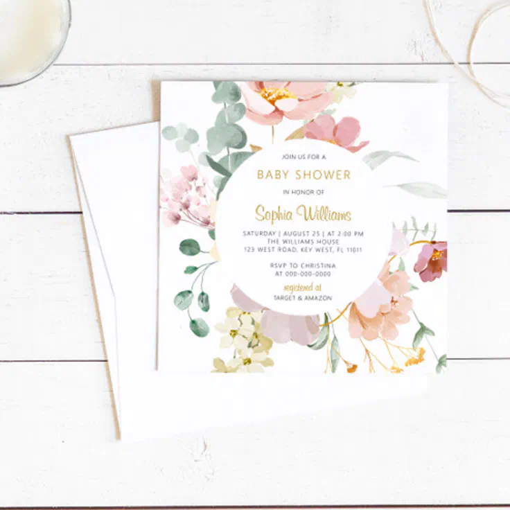 Wildflowers Elegant Baby Shower Invitation | Zazzle