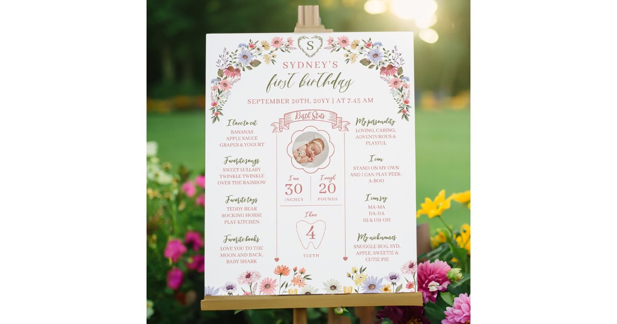 Wildflowers First Year Birthday Baby Milestone Poster | Zazzle