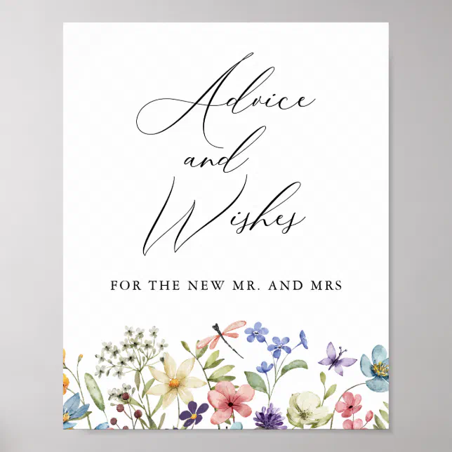 Wildflowers Floral Advices Wishes Bridal Shower Poster | Zazzle