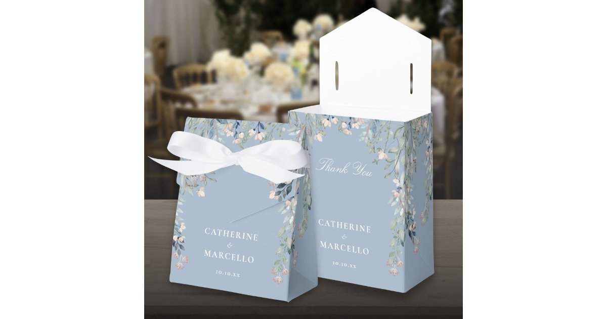 Wildflowers Floral Dusty Blue Wedding Favor Boxes | Zazzle
