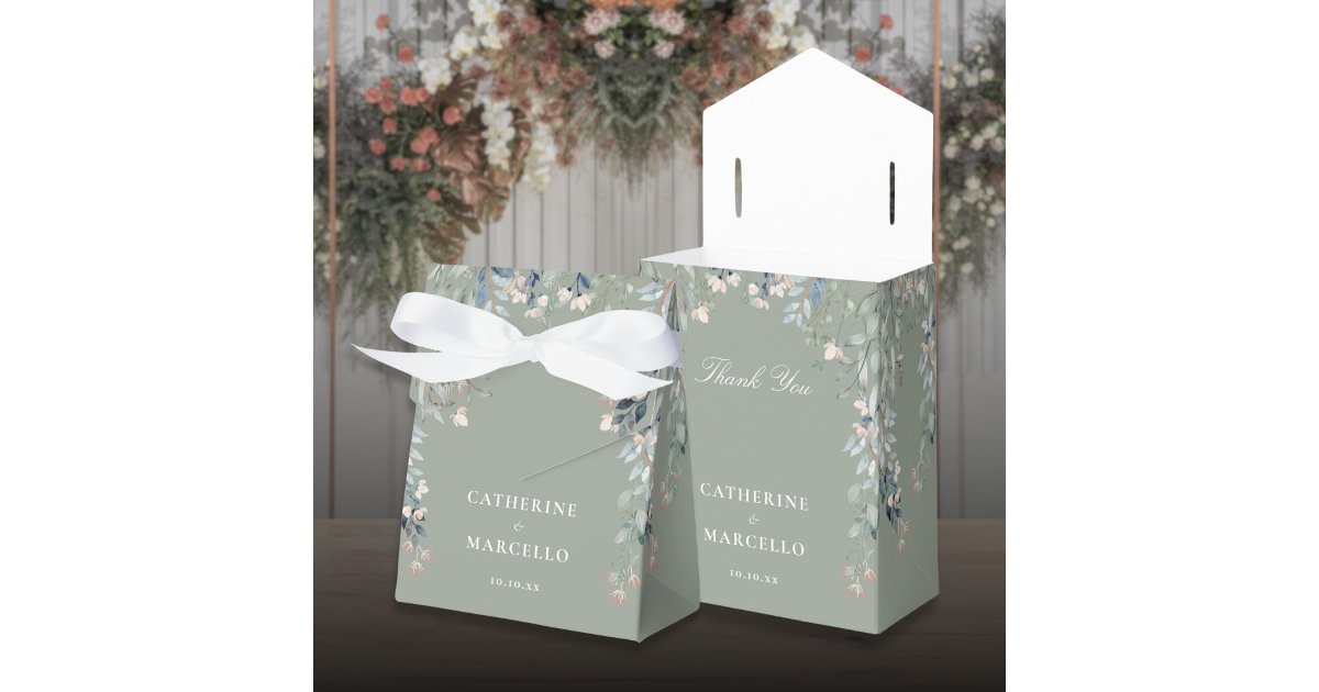 Wildflowers Floral Sage Green Wedding Favor Boxes | Zazzle