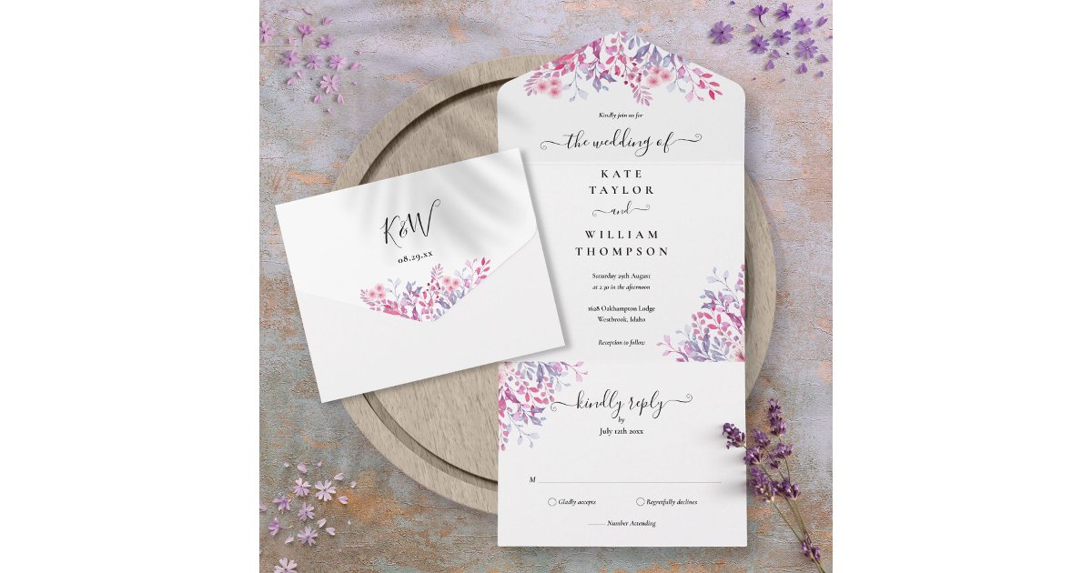 Wildflowers Floral Script Monogram Wedding All In One Invitation | Zazzle