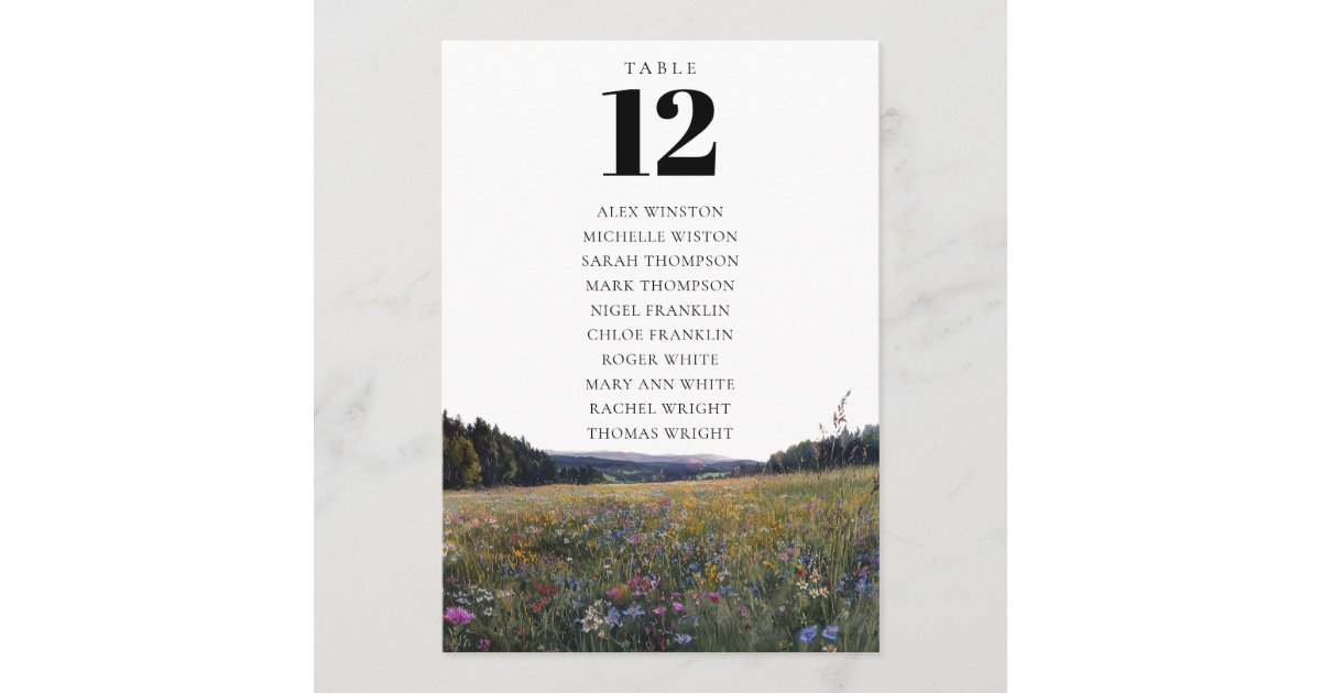 Wildflowers Floral Table Number Seating Chart | Zazzle