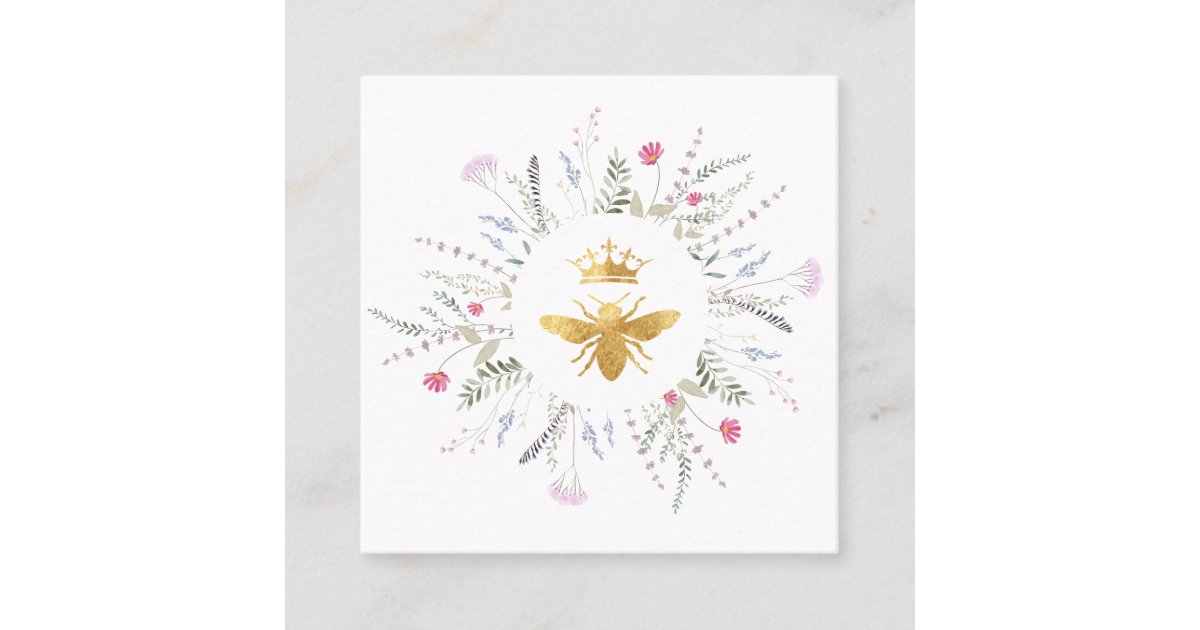 wildflowers frame Queen Bee Square Business Card | Zazzle