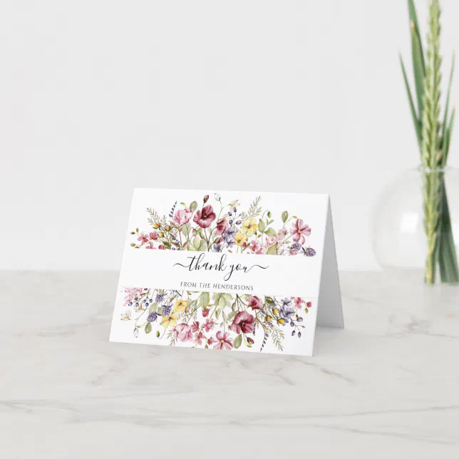 Wildflowers Funeral Memorial Wedding Shower Folded Thank You Card | Zazzle