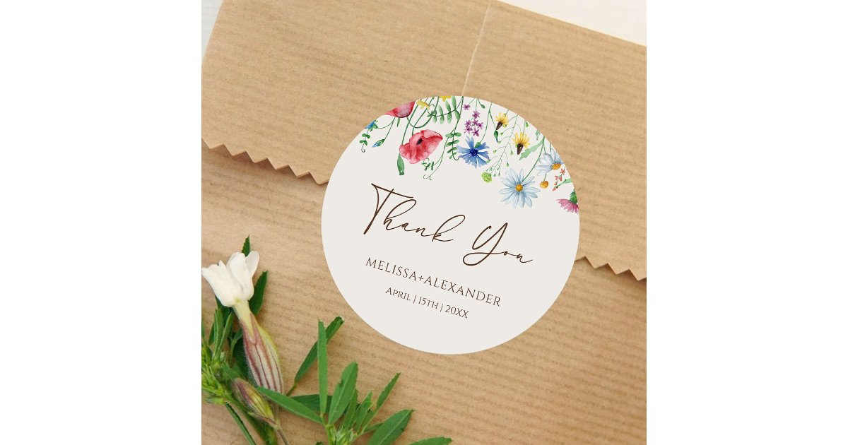 Wildflowers Garden Florals Wedding Beige Classic Round Sticker | Zazzle