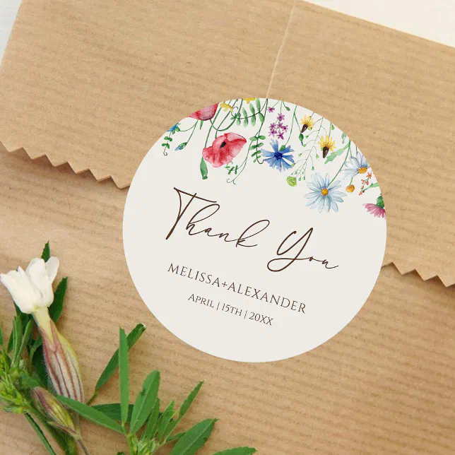 Wildflowers Garden Florals Wedding Beige Classic Round Sticker | Zazzle