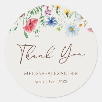 Wildflowers Garden Florals Wedding Beige Classic Round Sticker | Zazzle