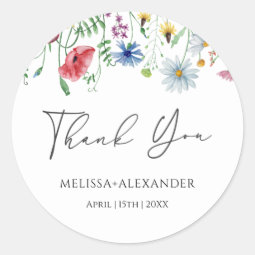 Wildflowers Garden Florals Wedding Classic Round Sticker | Zazzle