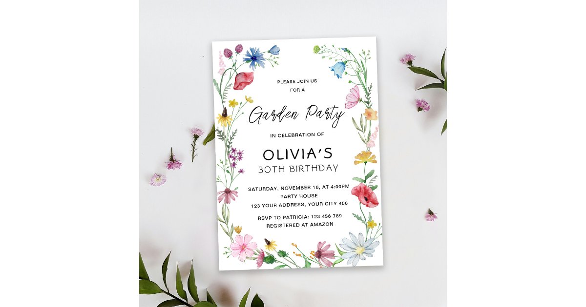 Wildflowers Garden Party Birthday Invitation | Zazzle