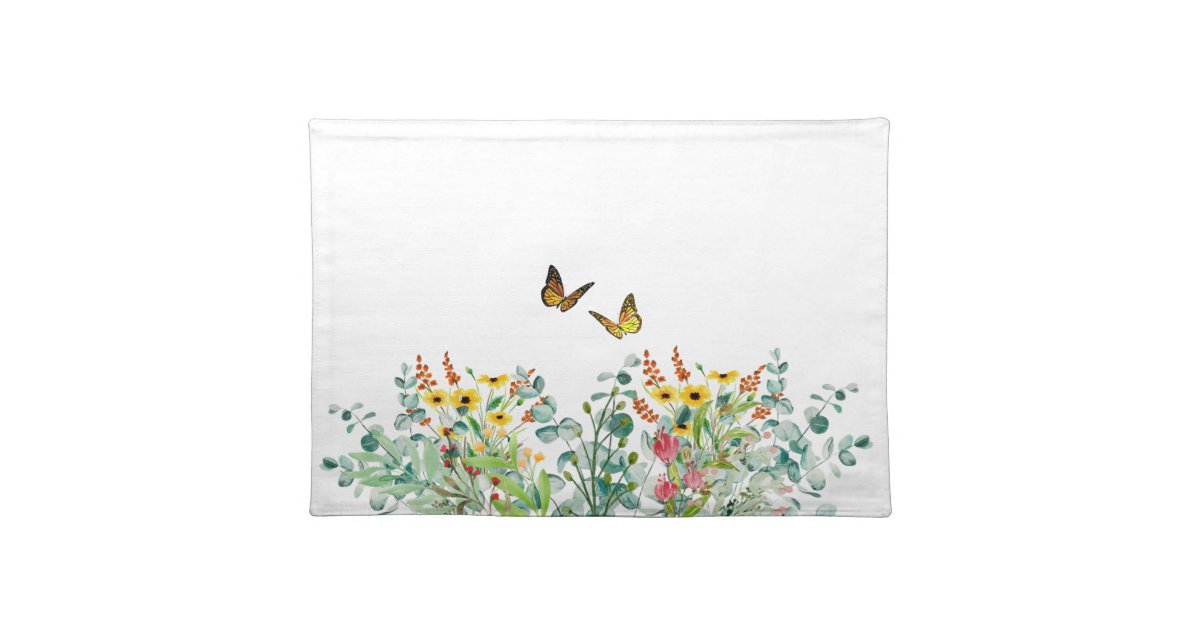 Wildflowers Greenery and Butterflies Cloth Placemat | Zazzle