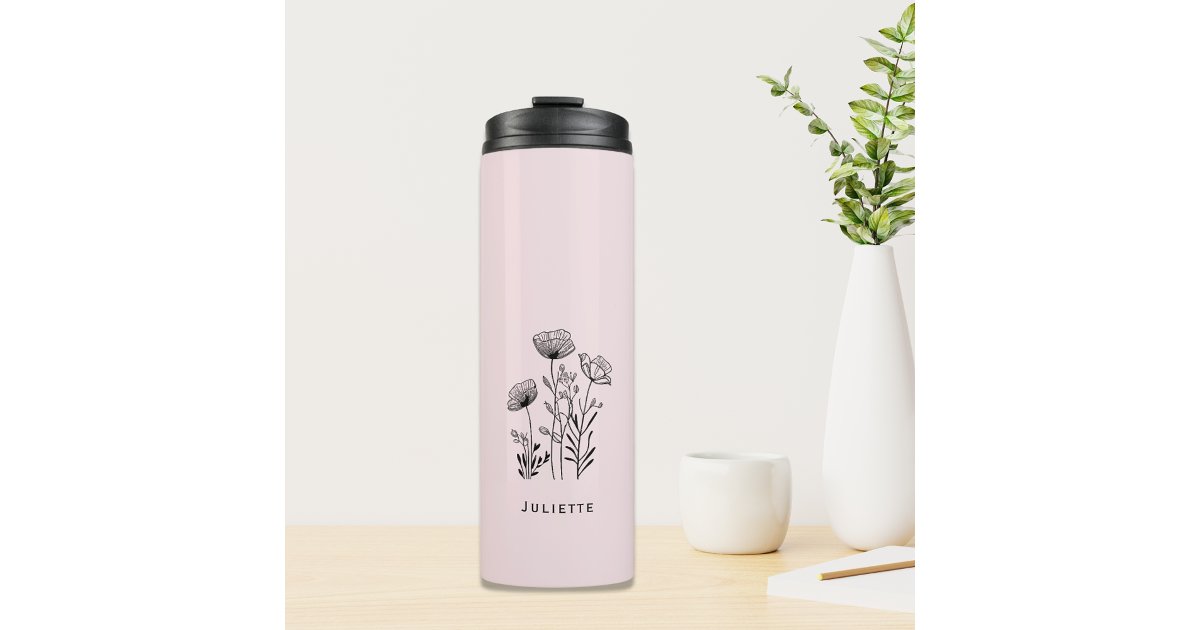 Wildflowers hand-draw monogram thermal tumbler | Zazzle