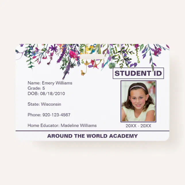 Wildflowers Homeschool Student ID Badge | Zazzle
