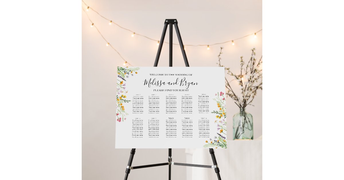 Wildflowers Horizontal Seating Chart Foam Board | Zazzle