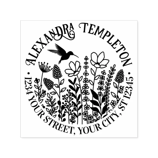 Wildflowers & Hummingbird Name Return Address #1P Self-inking Stamp ...