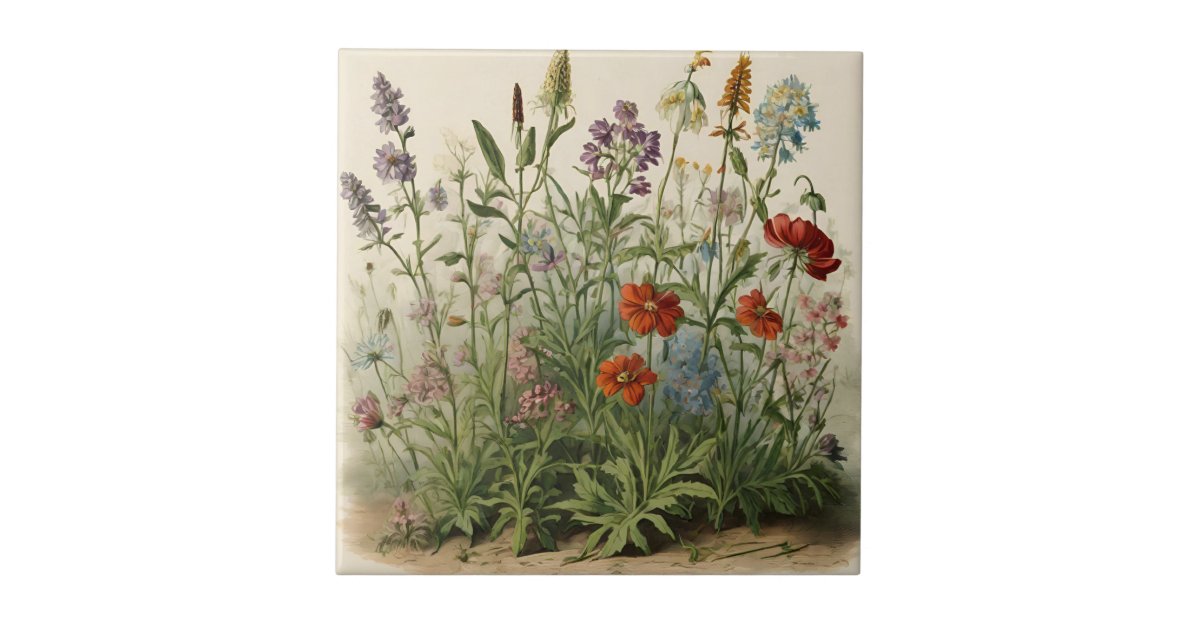 Wildflowers Illustration Ceramic Tile | Zazzle