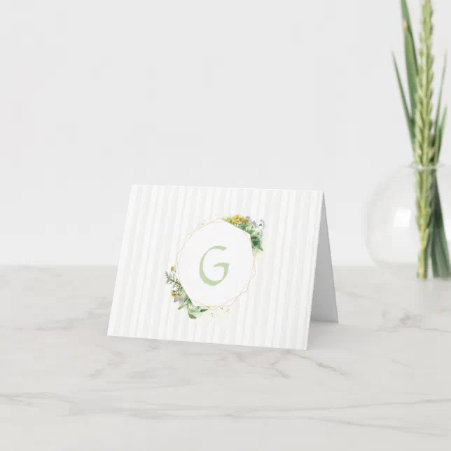 Wildflowers in Moss Monogram Note Card | Zazzle