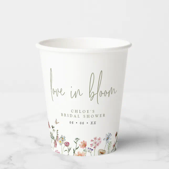 Wildflowers Love In Bloom Bridal Shower Paper Cups | Zazzle