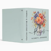 Wildflowers Mason Jar Script Recipe Name Pale Blue 3 Ring Binder | Zazzle