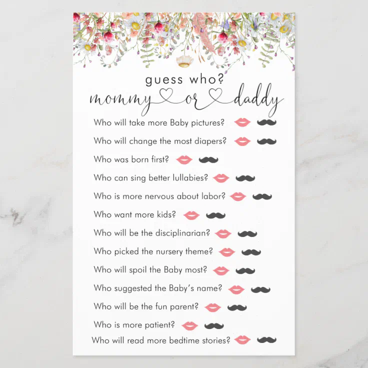 Wildflowers Meadow Baby Shower "Guess Who" Game | Zazzle