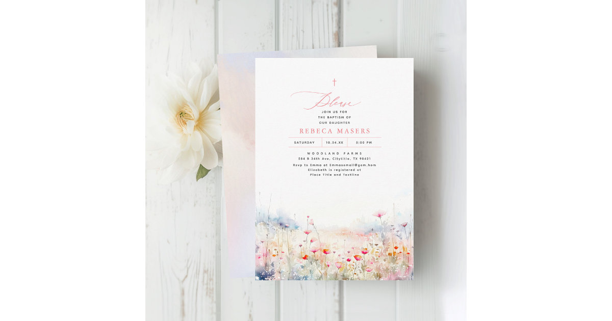 Wildflowers Meadow Elegant Summer Baptism Invitation | Zazzle
