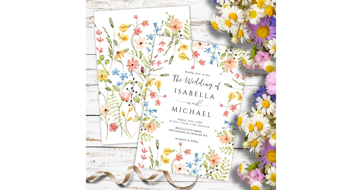 Wildflowers Modern Elegant Garden Wedding Invitation | Zazzle