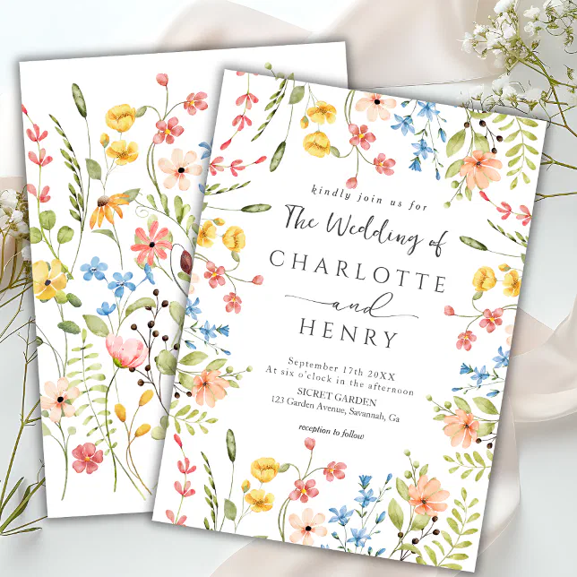 Wildflowers Modern Elegant Garden Wedding Invitation | Zazzle