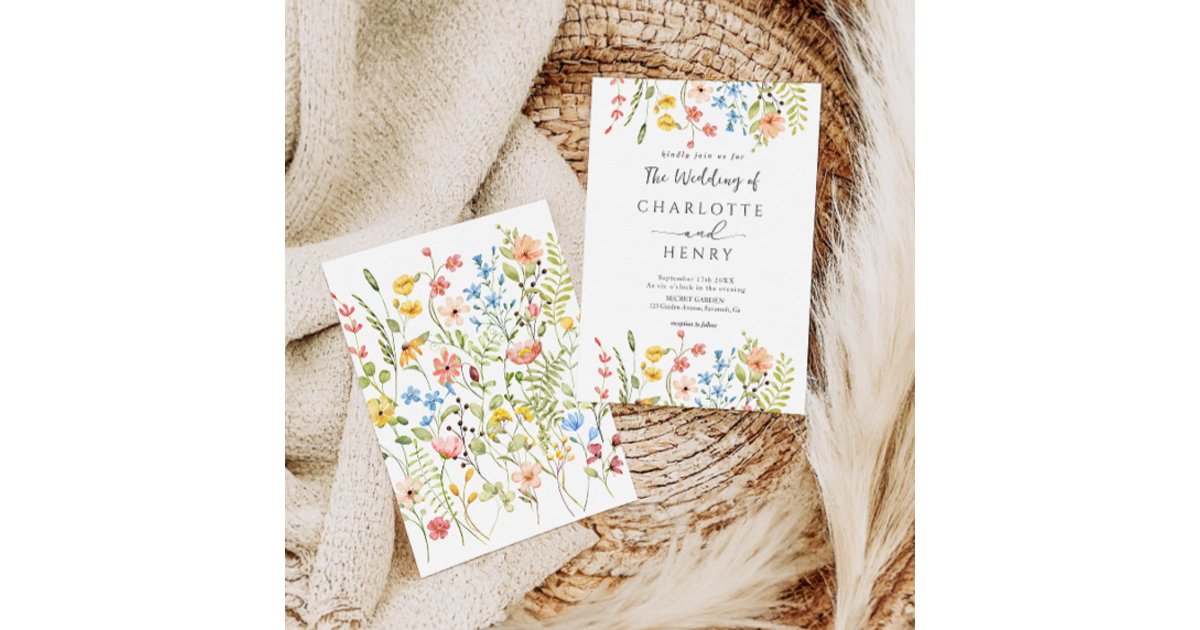 Wildflowers Modern Elegant Rustic Wedding Invitation | Zazzle