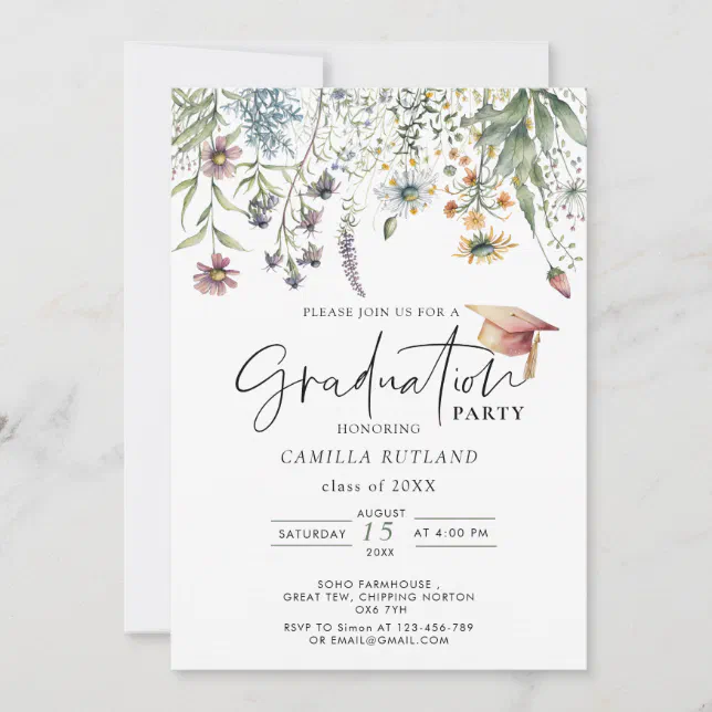 Wildflowers Modern Photo Graduation Party Invitation | Zazzle