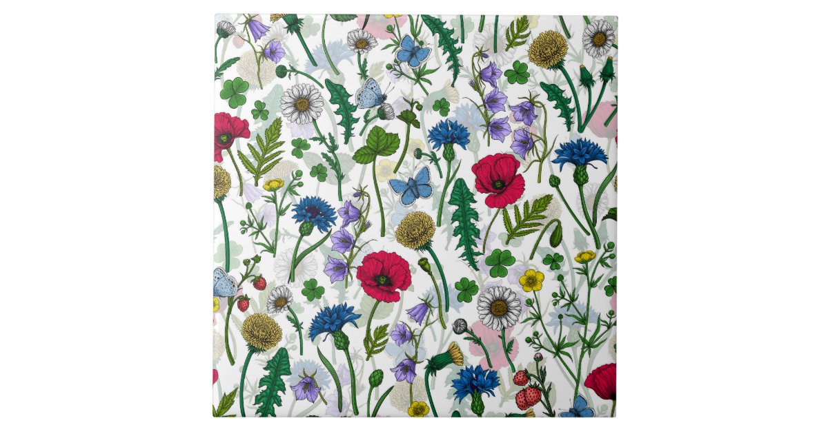 Wildflowers on off white ceramic tile | Zazzle