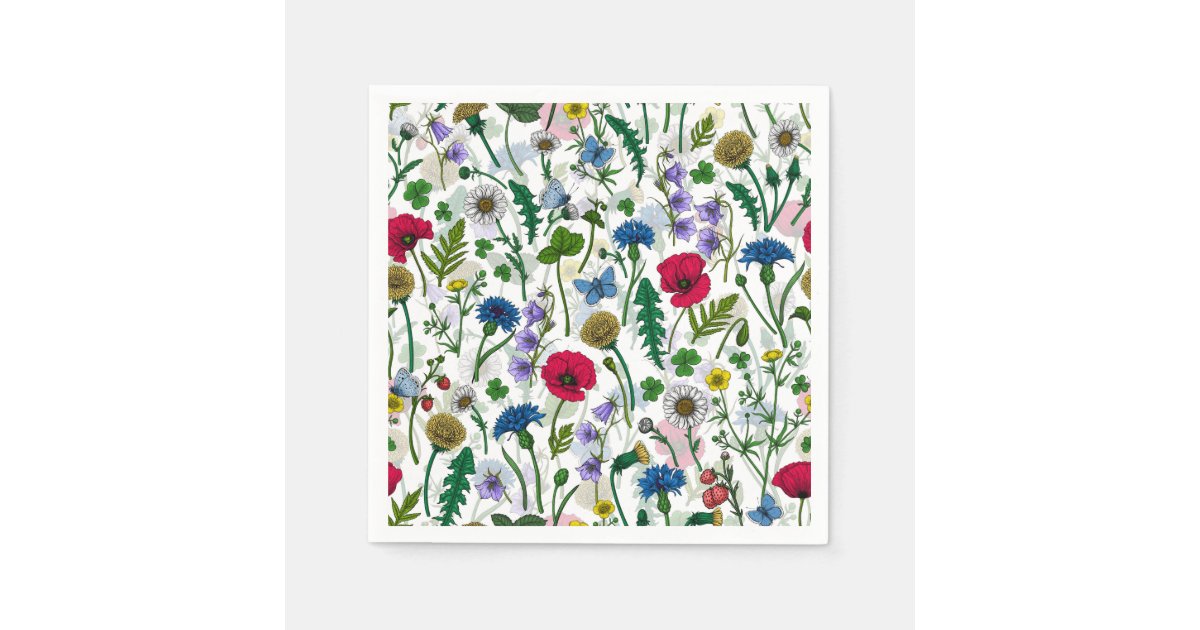 Wildflowers on off white napkins | Zazzle