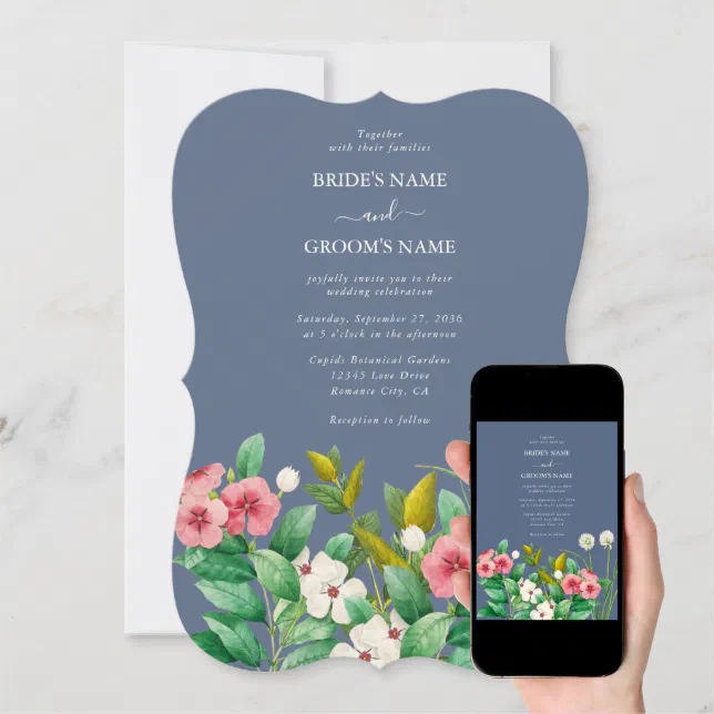 Wildflowers Periwinkle Dusty Blue Wedding Invitation | Zazzle