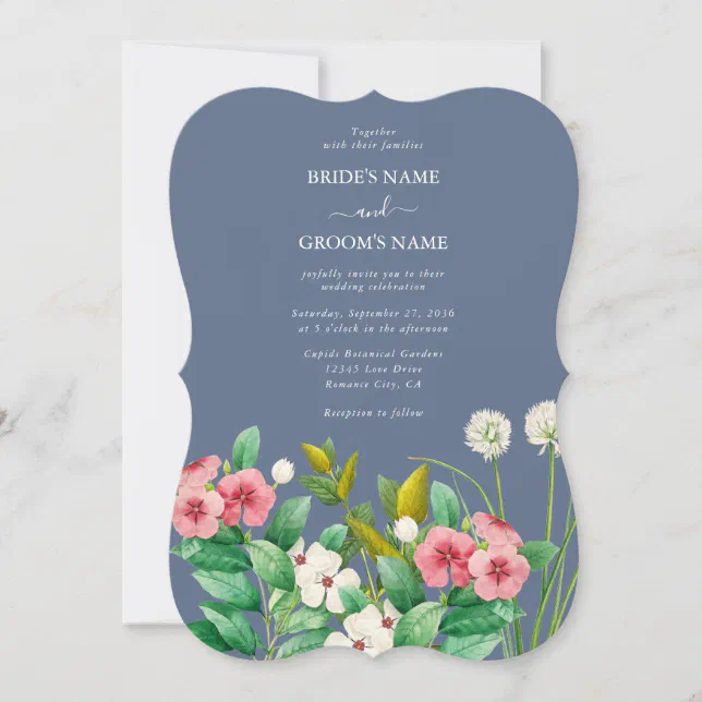 Wildflowers Periwinkle Dusty Blue Wedding Invitation | Zazzle