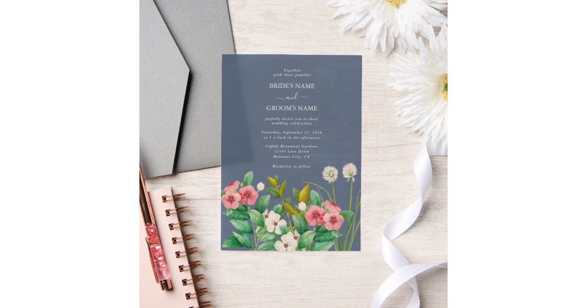 Wildflowers Periwinkle Dusty Blue Wedding Vellum Invitations | Zazzle