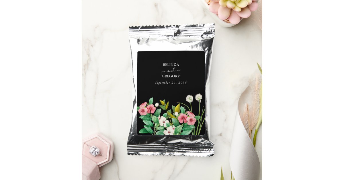 Wildflowers Periwinkle Watercolor Black Wedding Coffee Drink Mix | Zazzle