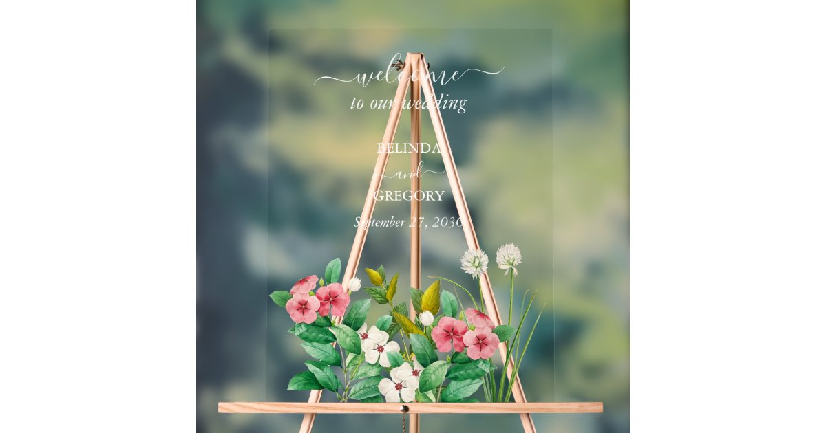 Wildflowers Periwinkle Watercolor Wedding Welcome Acrylic Sign | Zazzle